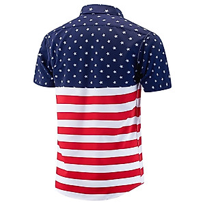 ENVMENST Men's American Flag Button Down Shirts Casual Short Sleeve Patriotic Hawaiian Shirt（Flag,3XL）