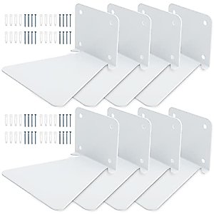 RealPlus 8pcs Invisible Floating Bookshelf for Wall Iron Floating Book Shelves Heavy Duty Book Organizer, White