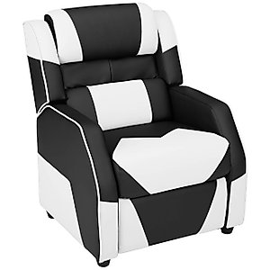 Amazon Basics Kids/Youth Gaming Recliner with Headrest and Back Pillow, 3+ Age Group, Black/White
