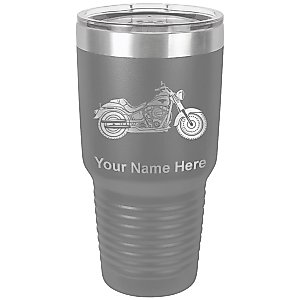 30oz Vacuum Insulated Tumbler Mug, Motorcycle, Personalized Engraving Included (Gray)