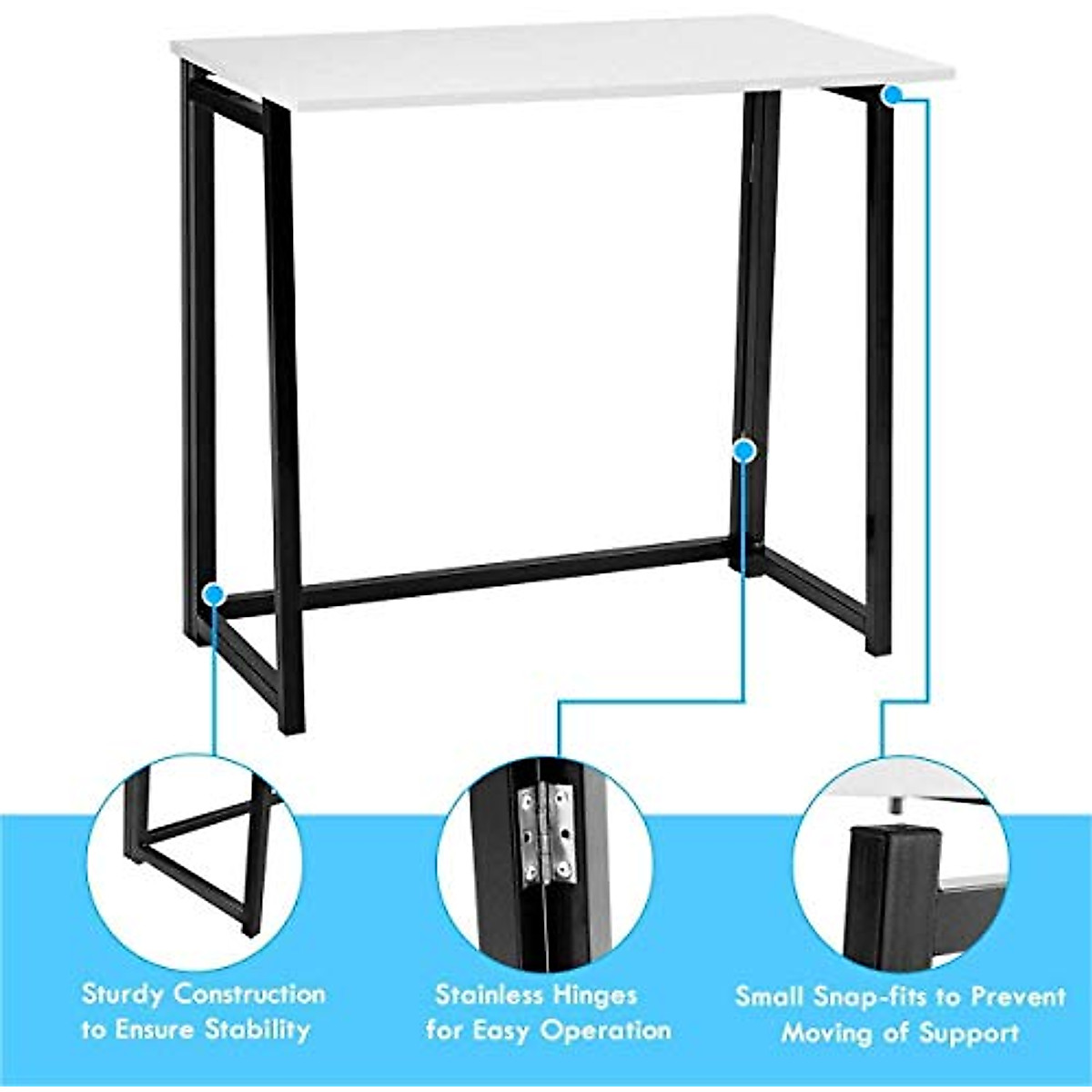 LUARANE Foldable Computer Desk, No Assembly Folding Desk, Study Laptop Writing Desk, Compact Reading Table for Small Space Bedroom Home Office (White)