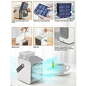 TANING Portable Air Conditioner, Personal Mini Air Cooler, 3 in 1 90° Automatic Head-Shaking Rechargeable Evaporative Air Cooler, 3 Fan Speed, 7 Colors LED Lights Cycle Gradient