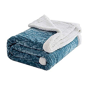 FY FIBER HOUSE Sherpa Fleece Plush Throw Blanket Super Warm Soft Cozy Fuzzy Microfiber for Couch Bed with Cobblestone Print, 60"X80", Teal