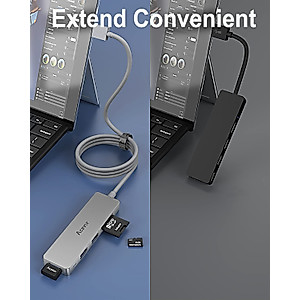 Aceele 5Gbps USB 3.0 Hub, 6 in 1 Ultra Slim Data USB Hub with 4ft Extended Long Cable, USB Multiport Hub with Micro USB Powered Port, SD/TF Card Slot Port, Compatible for PC, Laptop, MacBook