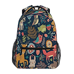 Backpack Forest Animal Fox Rabbit Flower School Shoulder Bag Large Waterproof Durable Bookbag Laptop Daypack for Students Teens Girls Boys Elementary