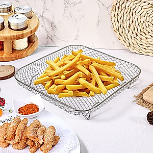 8 inch Air Fryer Rack for Instant Vortex Air Fryer, Philips,COSORI Air Fryer, Stackable Square Rack,Stainless Steel Multi-Layer Dehydrator Air Flow Rack,Air Fryer Accessories