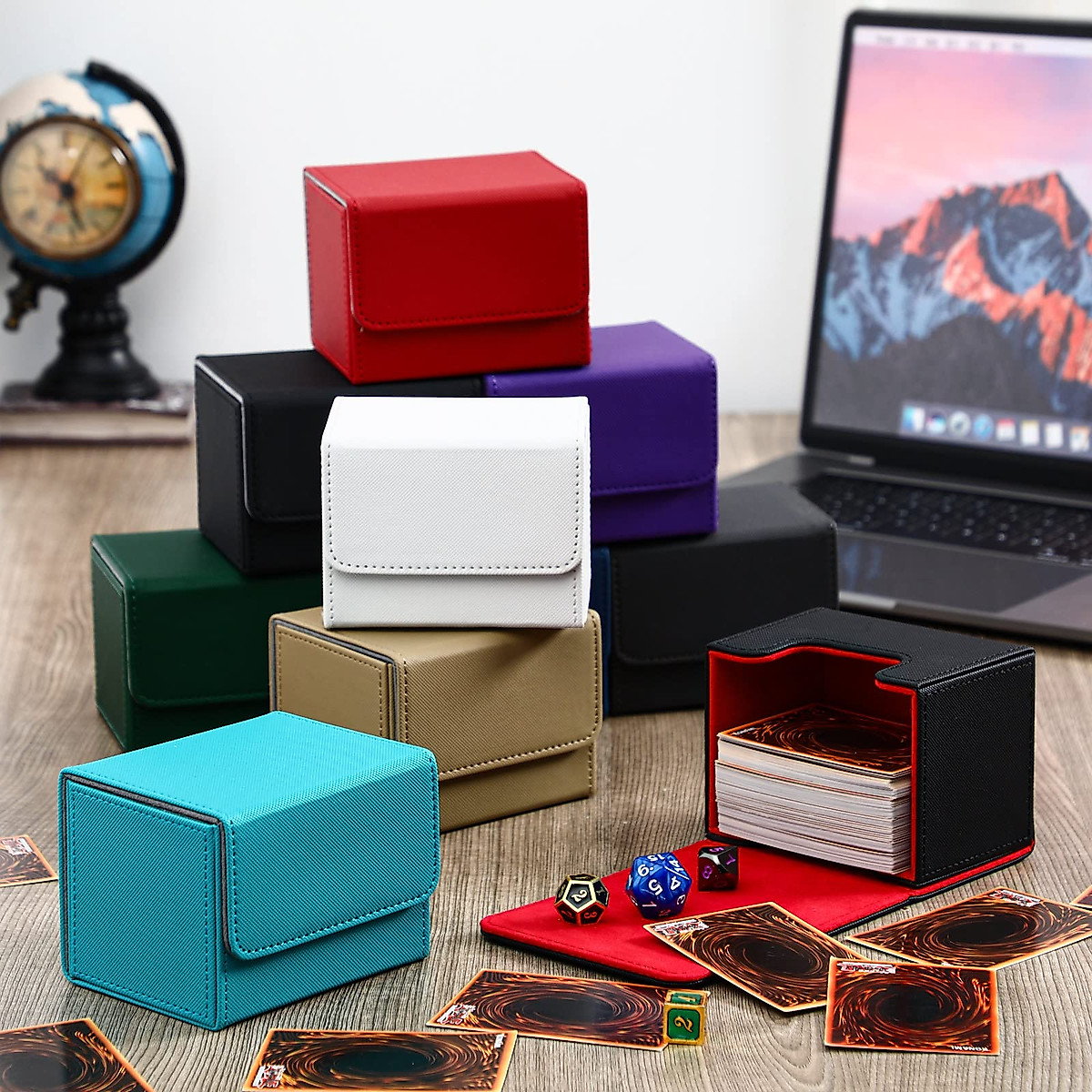 Vicenpal 10 Pieces Leather Deck Game Card Box Magnetic Card Game Box Case for 100 Plus Playing Cards, Card Storage Box Compatible with MTG Commander Decks