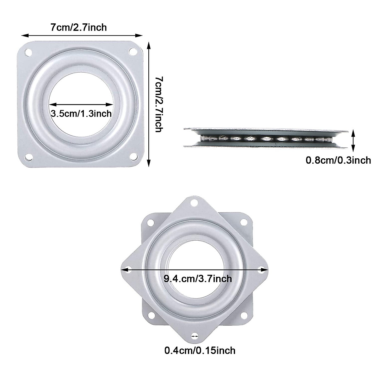 Lazy Susan Turntable Bearings 4 Pack 3 Inch Square Heavy Duty Swivel Plate 5/16 Inch Thick for Bar Stool Chair