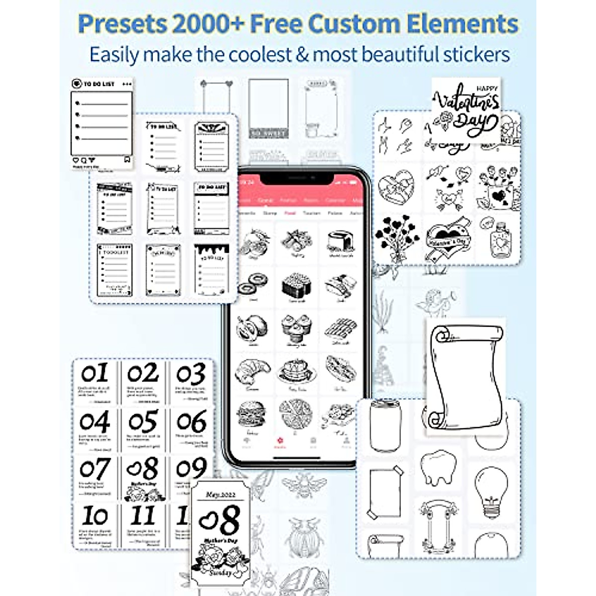 Memoking M02 Sticker Printer Machine - Study Buddy Printer, 2" Mini Thermal Printer for Pad&Phone, Inkless Bluetooth Printer Wireless, Sticker Maker Machine Printer for DIY,Study Notes,Photo Album