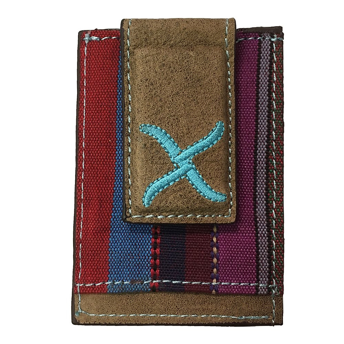 Twisted X Brand Light Blue with Cross-stitch Pattern Leather Money Clip - XRFP-4