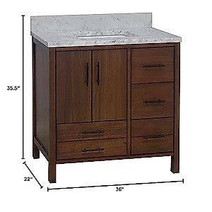 California 36-inch Bathroom Vanity (Carrara/Walnut): Includes Walnut Cabinet with Authentic Italian Carrara Marble Countertop and White Ceramic Sink