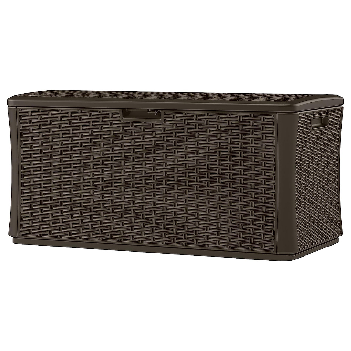Suncast 134 Gallon Extra Large All-Weather Wicker Pattern Deck Box with Lockable Lid for Garden, Garage, Patio, or Outdoor Use, Java