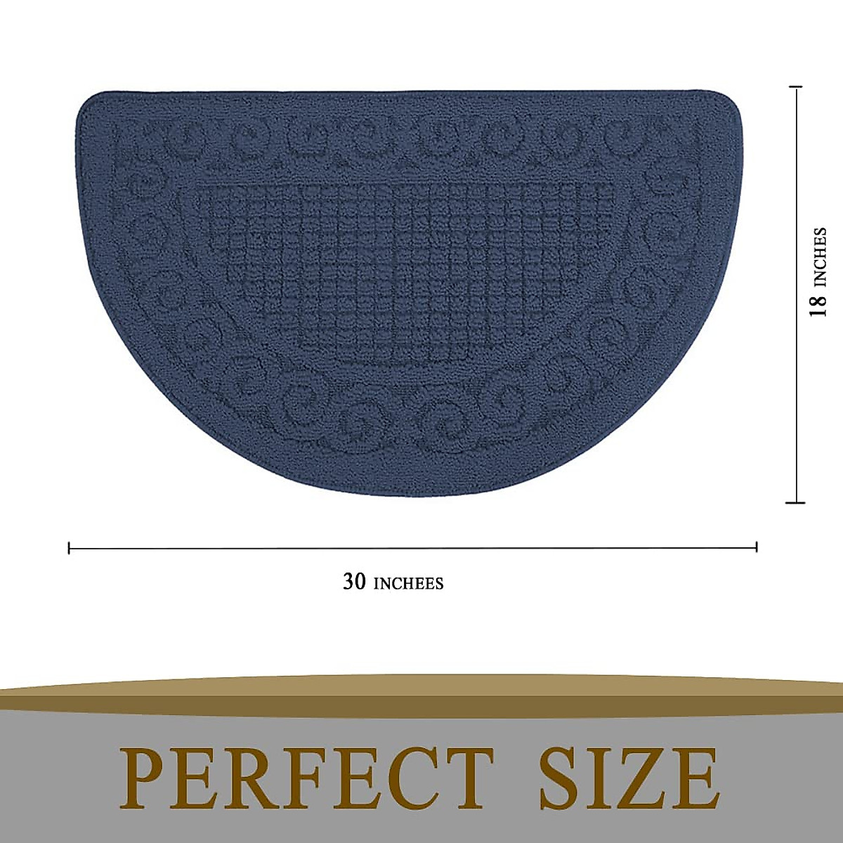 Half Circle Door Mat Indoor 18"X30",Half Round Non Slip Machine Washable Entryway Rug for Front/Back Outdoor, Absorbent Low Profile Inside Entrance Floor Mat for Muddy Wet Shoes and Paws-Navy…