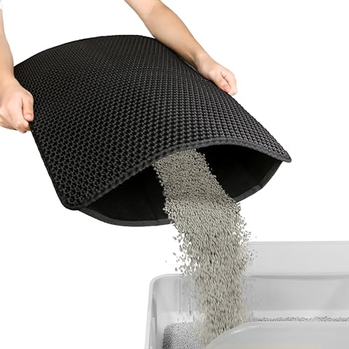 Cat Litter Mat Litter Trapping Mat, Honeycomb Double Layer Litter Box Mat, Waterproof Leakproof Washable Easy Clean, Anti-Slip, Scatter Control, No Phthalate, Scratch Resistant, 25" x 18" Black