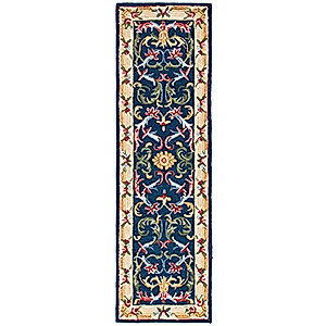 Safavieh Heritage Collection 2'3" x 12' Navy/Ivory HG657N Handmade Traditional Oriental Wool Runner Rug