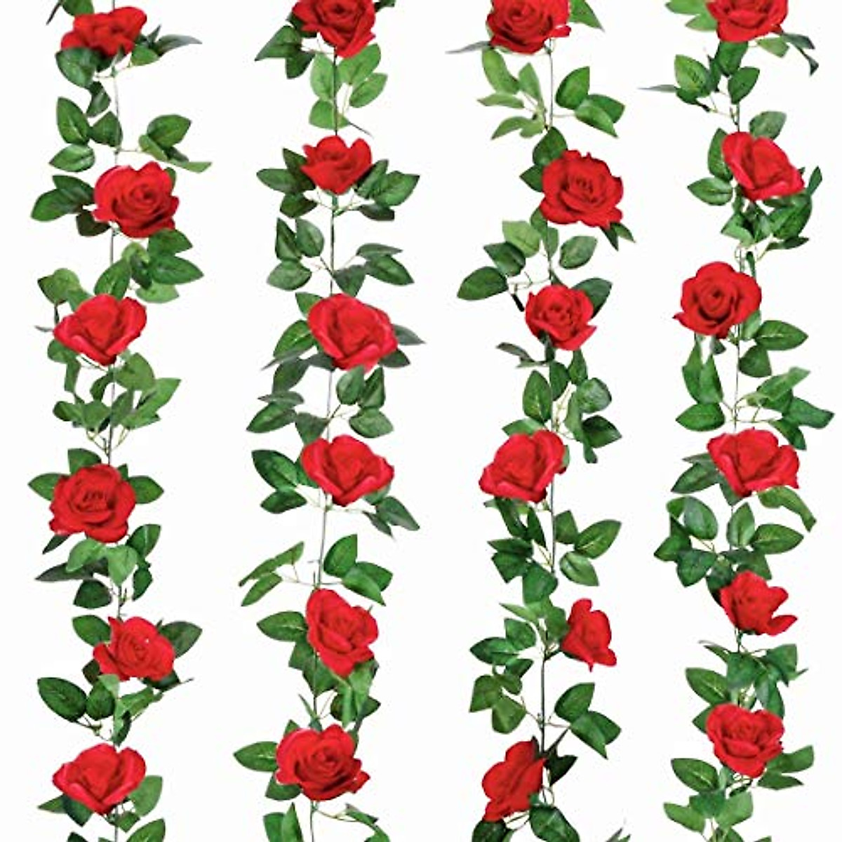 4 Pack 32FT Red Flower Garland Rose Flower Banners Artificial Aesthetic Flowers for Wedding Arch Party Garden Craft Room Décor(Red)