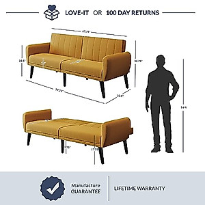 BELLEZE Convertible Sofa Bed, Modern Loveseat, Sleeper Sofa, Futon Couch for Living Room, Guest Room, Garage - Melrose (Yellow)