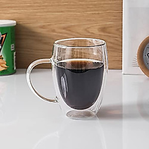 Douria Double Walled Glass Coffee Mugs, Clear Espresso Cups, Coffee tea Mugs Set, Iced Coffee Cup, Glass Mugs for Hot Beverages, Premium Glasses Set, Each 350ml (12Ounces./Set of 2)