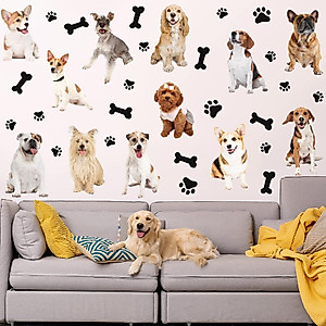 Pajean 83 Pieces Dogs Bones and Paws Wall Decals Realistic Pet Stickers Cute Dog Bone Paw Print Puppy Vinyl Decor Sticker for Kids Boy Girl Baby Teen Bedroom Home DIY