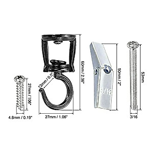 PATIKIL 2.4" x 1" Ceiling Hook, Orchid Swag Hooks with Mounting Hardware for Indoor and Outdoor Plant Hanging, Black