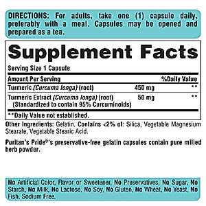 Puritan's Pride Turmeric Curcumin 500 Mg Contains Antioxidants, 180 Count (Pack of 2), Total 360 Count