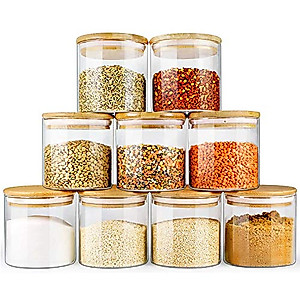 ECOEVO Glass Jars with Bamboo Lids, Glass Food Jars and Canisters Sets, 9 Pack of 16oz