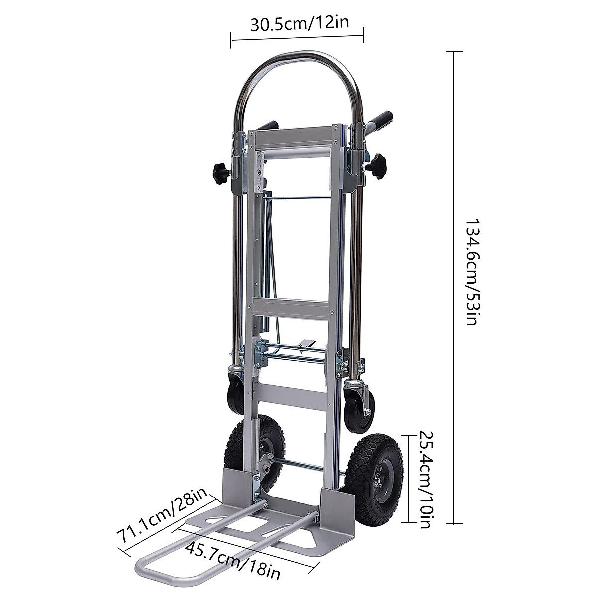 3 in 1 Heavy Duty Aluminum Hand Truck with Double Grip Handles, Industrial Convertible Hand Truck Dolly Cart with Handle, 1200 LBS Capacity Moving Dolly Hand Truck Flatform Cart with 10" Rubber Wheels