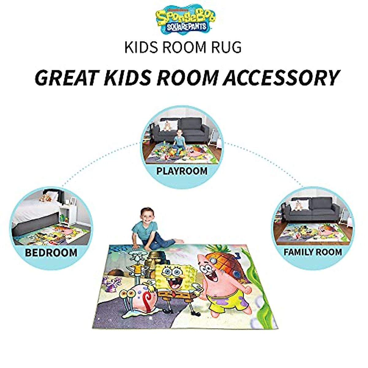 Franco Kids Room Non Slip Area Rug, 69 in x 52 in, Spongebob Squarepants