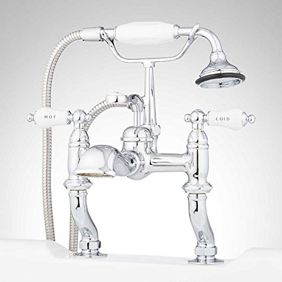 Signature Hardware 906537 Glenwood Deck Mounted Roman Tub Filler with Variable Couplers- Includes Telephone Style Hand Shower