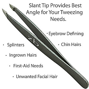 Zizzili Basics Tweezers - Surgical Grade Slant and Pointed Tweezer for Eyebrow, Facial Hair Removal and your Precision Needs - Bundle