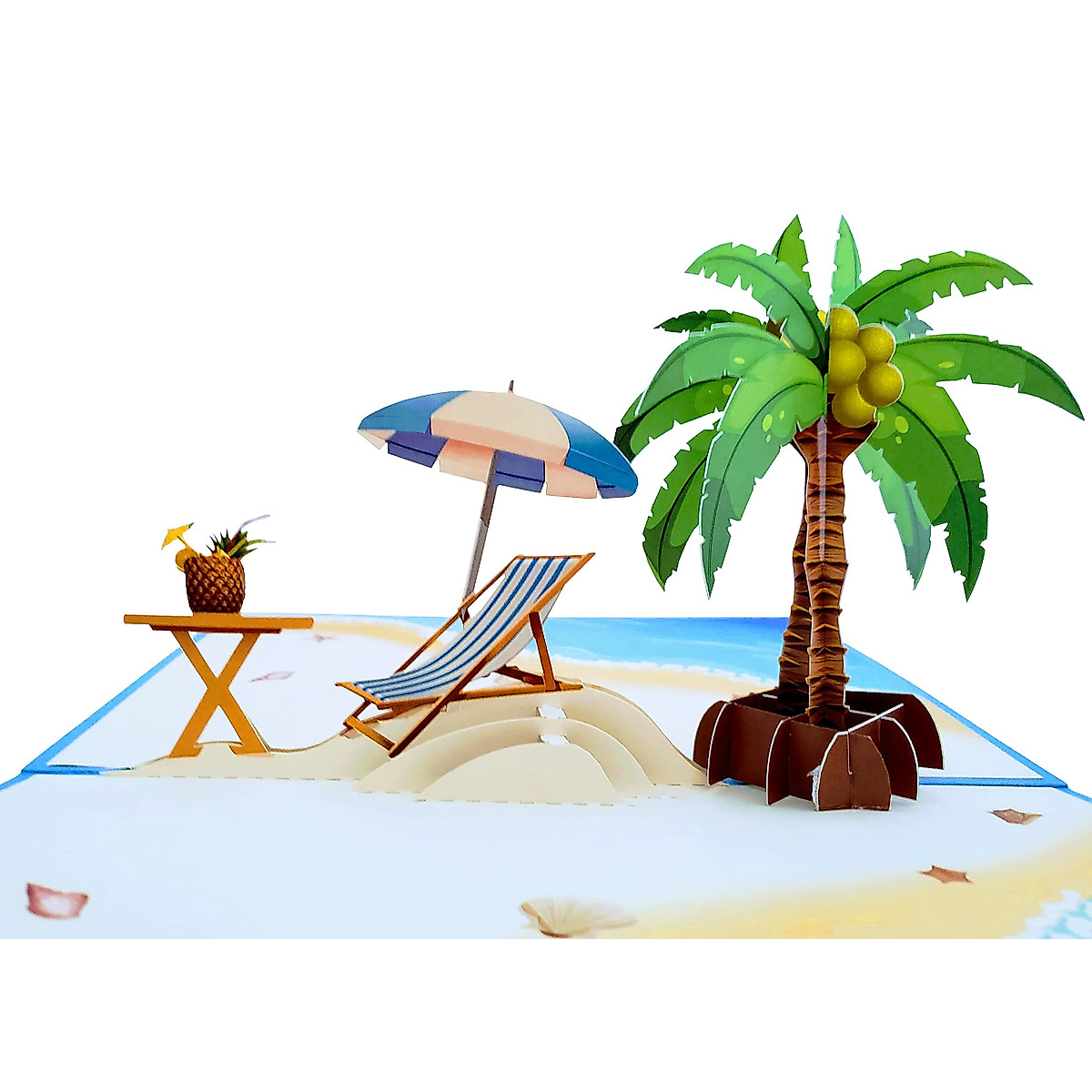 iGifts And Cards Oceanfront 3D Pop Up Greeting Card - Tree, Palms, Ocean, Beach, Vacation, Calm, Bon Voyage, Fun, Just Because, Retirement, Mother’s Day, Father's Day, Happy Birthday