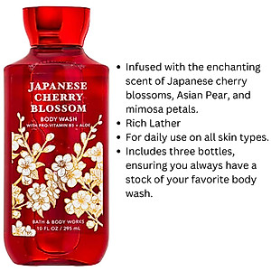 Japanese Cherry Blossom Shower Gel Body Wash - Set of THREE (3) bottles (10 oz ea) -- Bath & Body Works Signature Collection