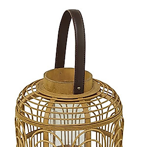 The Novogratz Bamboo Handmade Decorative Candle Lantern with Handle, 11" x 11" x 15", Brown