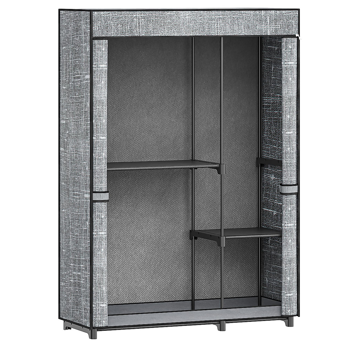 Hzuaneri Closet Wardrobe, 48.8-inch Portable Closet for Bedroom, 3 Clothes Rail Clothes Rail with Fabric Cover, Clothes Storage Organizer, 48.8 x 16.9 x 71.8 Inches, 4 Compartments, Grey WC09304G