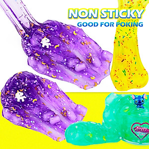 5 Pack Crystal Clear Slime Kit with Jelly Cubes Charms Add Ins for Girls Boys 10-12, Stars Moons Avocado Banana Pink Blue Crunchy Water Slime Set, Soft Sludge for Kids Birthday, Slime Party Favors