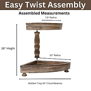 Corner Round Tiered Tray Stand 2 Tier Tray Stand Small Farmhouse Kitchen Decor Coffee Corner Counter Shelf Kitchen Counter Farmhouse Decor Rustic Home Decor Brown Wood Wooden Two Tiered Tray Decor