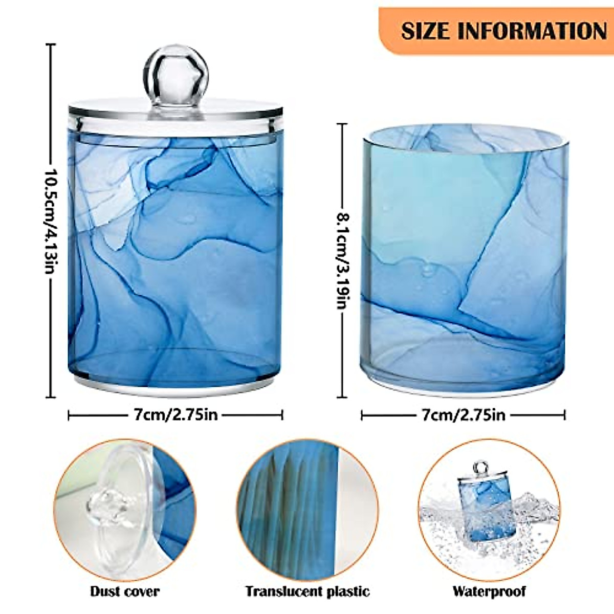 2 Pack Qtip Holder Organizer Dispenser Blue Marble Fluid Art Bathroom Storage Canister Cotton Ball Holder Bathroom Containers for Cotton Swabs/Pads/Floss