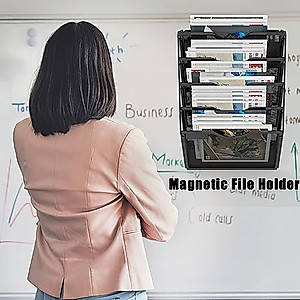 LQPAFZ 5 Tier Magnetic File Holder - for File Cabinets, Refrigerator, Whiteboard, Office, No Drilling Installation Large Capacity Black Magnetic File Holder