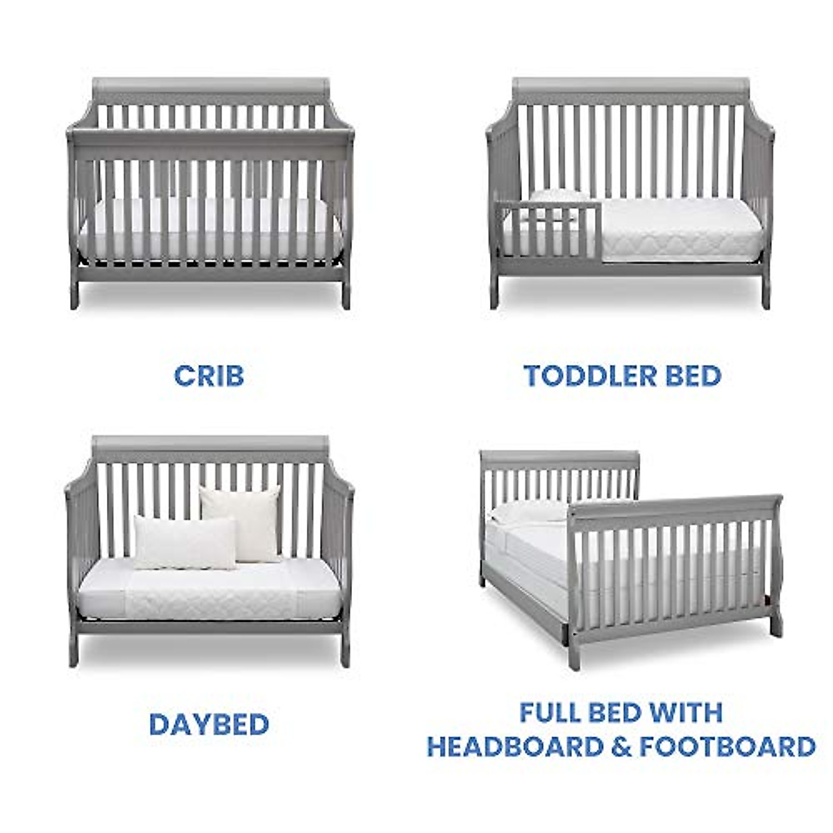 Delta Children Canton 4-in-1 Convertible Crib, Grey + Serta Perfect Slumber Dual Sided Recycled Fiber Core Crib and Toddler Mattress (Bundle)