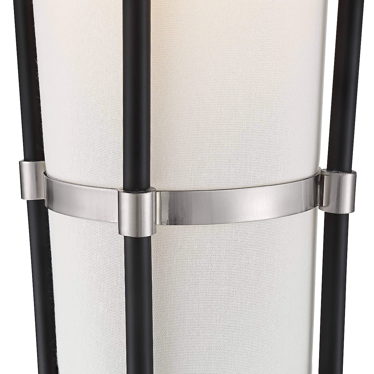 Possini Euro Design Flute Modern Torchiere Floor Lamp Standing 64" Sleek Satin Black Brushed Nickel Metal Tall White Tapering Cone Linen Shade for Living Room Reading House Bedroom Home Office