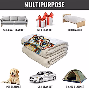 YISUMEI Oil Painting Owl Blanket, Perched on a Branch with Red Glasses, Warm and Soft Suitable for All Season, 50"x60"