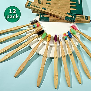 Y-Kelin 12 Pcs Soft Bristles Bamboo Toothbrush, Eco Friendly Color Bristle Wood Tooth Brushes