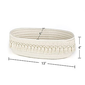 Dahey Woven Basket Macrame Storage Basket for Toilet Tank Top Boho Decor Toilet Paper Basket for Bathroom Organizing, Toilet Tank Tray for Counter Table Bedroom Living Room Nursery, White