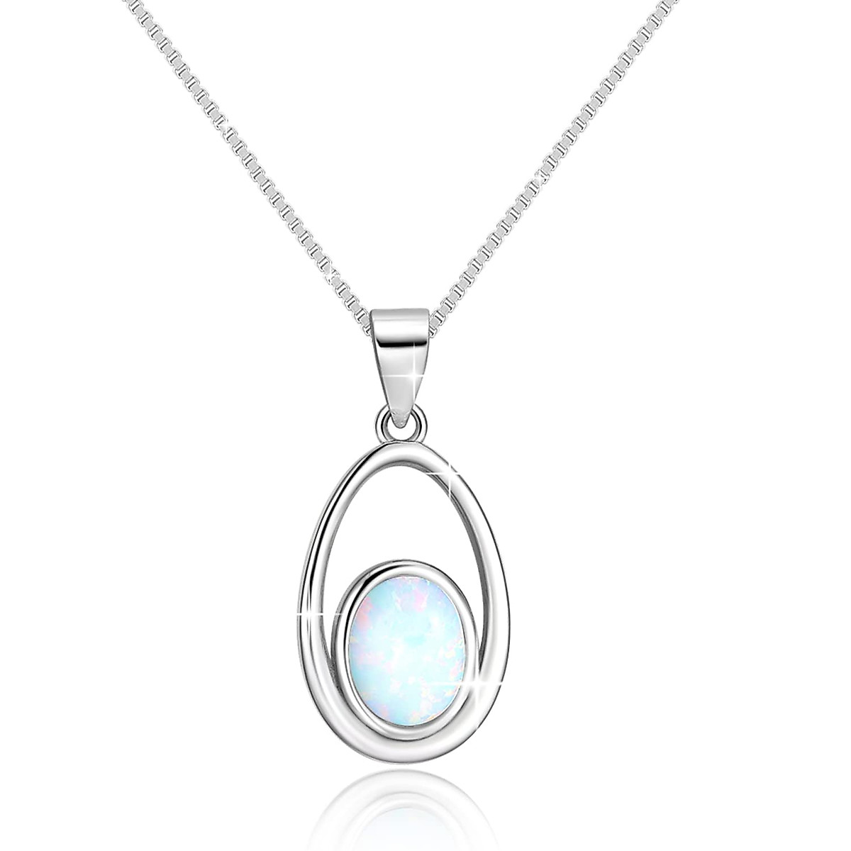 YZSFMZGE Opal Moonstone Pendant Necklace for Women 925 Sterling Silver Necklace Dainty Oval Teardrop Pendant Jewelry for Women for Wedding Valentine's Day Christmas