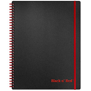 Black n' Red Notebook, Durable Poly Cover, Premium Optik Paper, Scribzee App Compatible, Environmentally Friendly, Spiral Binding, 11" x 8-1/2", 70 Double-Sided Ruled Sheets, Secure Bungee Closure, 1 Count (K66652)