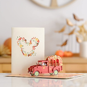 Lovepop Disney's Thanksgiving Pop-Up Card for Her and Him - 3D Holiday Greeting Cards for Boys, Girls, Men, Women - Mickey Mouse Harvest Truck 5" x 7" Pumpkin - Blank Note Card & Envelope Included
