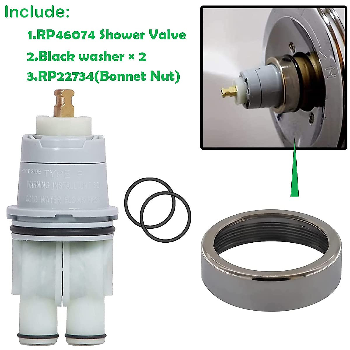 RP46074 Shower Cartridge Assembly Compatible For Shower and Tub 13/14 Series Faucet, Single-handle Universal Valve Cartridge Repair Assembly, Include RP22734 Bonnet Nut Replacement