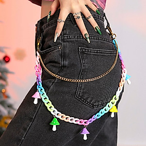 Zehope Layered Pant Chains Colorful Mushroom Jean Chain Hip Hop Wallet Chains for Women
