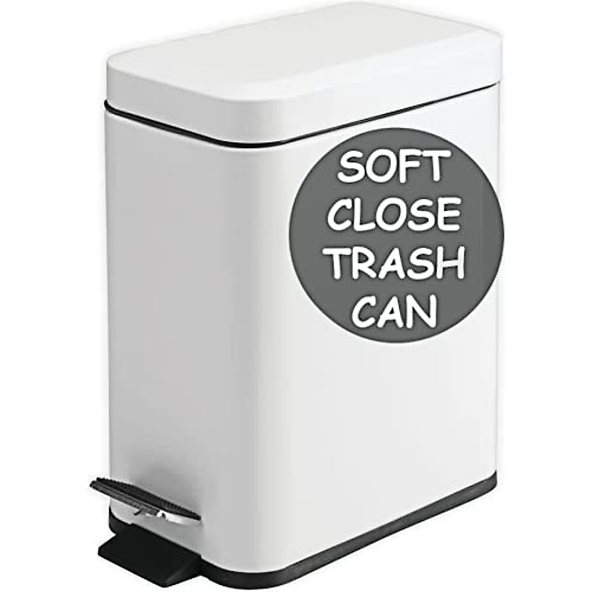 Soft Close, Slim Trash Can 2.6 Gallon with Anti - Bag Slip Liner and Lid, Use as Mini Garbage Basket, Slim Dust Bin, or Decor in Bathroom, Restroom, Kitchen, or Bedroom (10L / 2.6 Gallon, Shiny White)