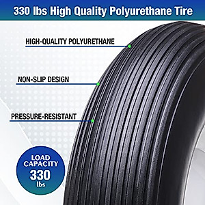 BAIVE BW 16" 4.80/4.00-8 Flat Free Solid Polyurethane Tire and Wheel, 1 Pack PU Airless Tires with 5/8" Ball Bearings 6" Iron Hub for Wheelbarrow/Hand Truck/Tool Cart/Garden Carts, 1 Pack